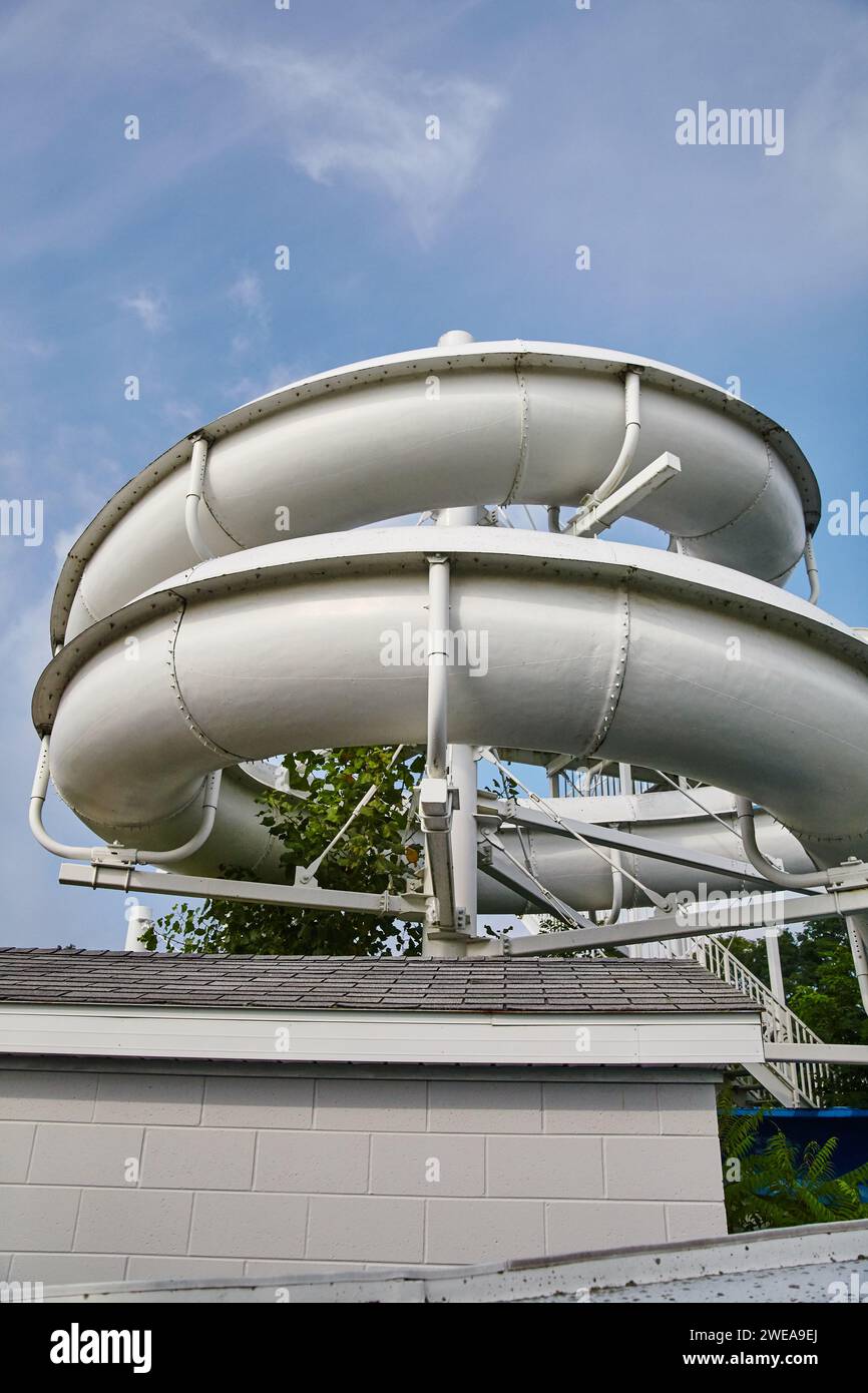 Spiraling Waterslide and Blue Sky at Abandoned Fun Spot Indiana Stock ...