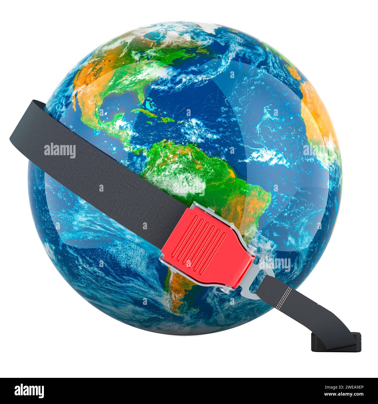 Earth Globe with safety belt, protection concept. 3D rendering isolated ...