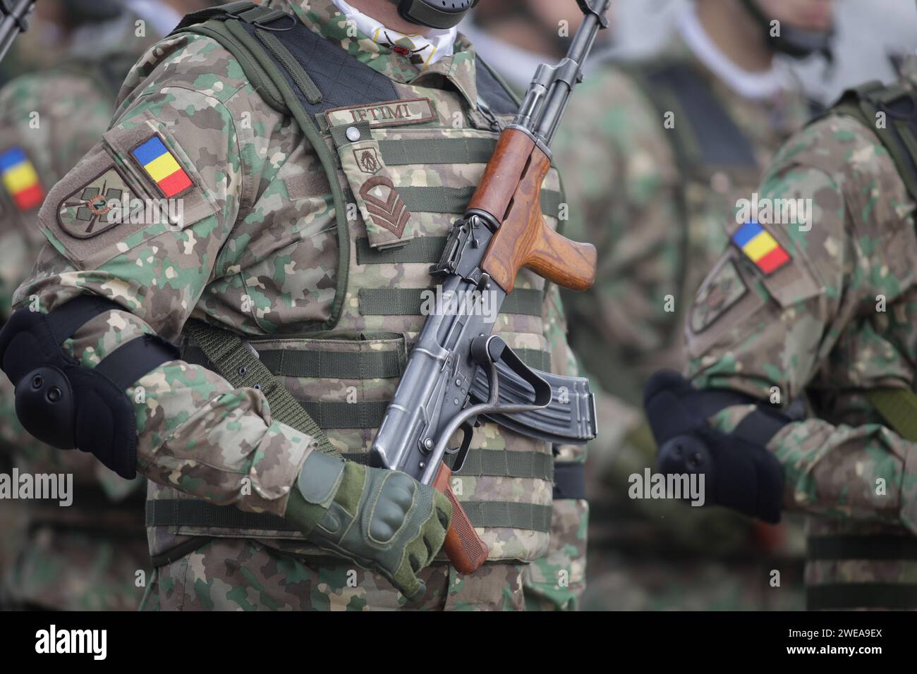 Bucharest, Romania - January 24, 2024: Details with a Romanian army ...