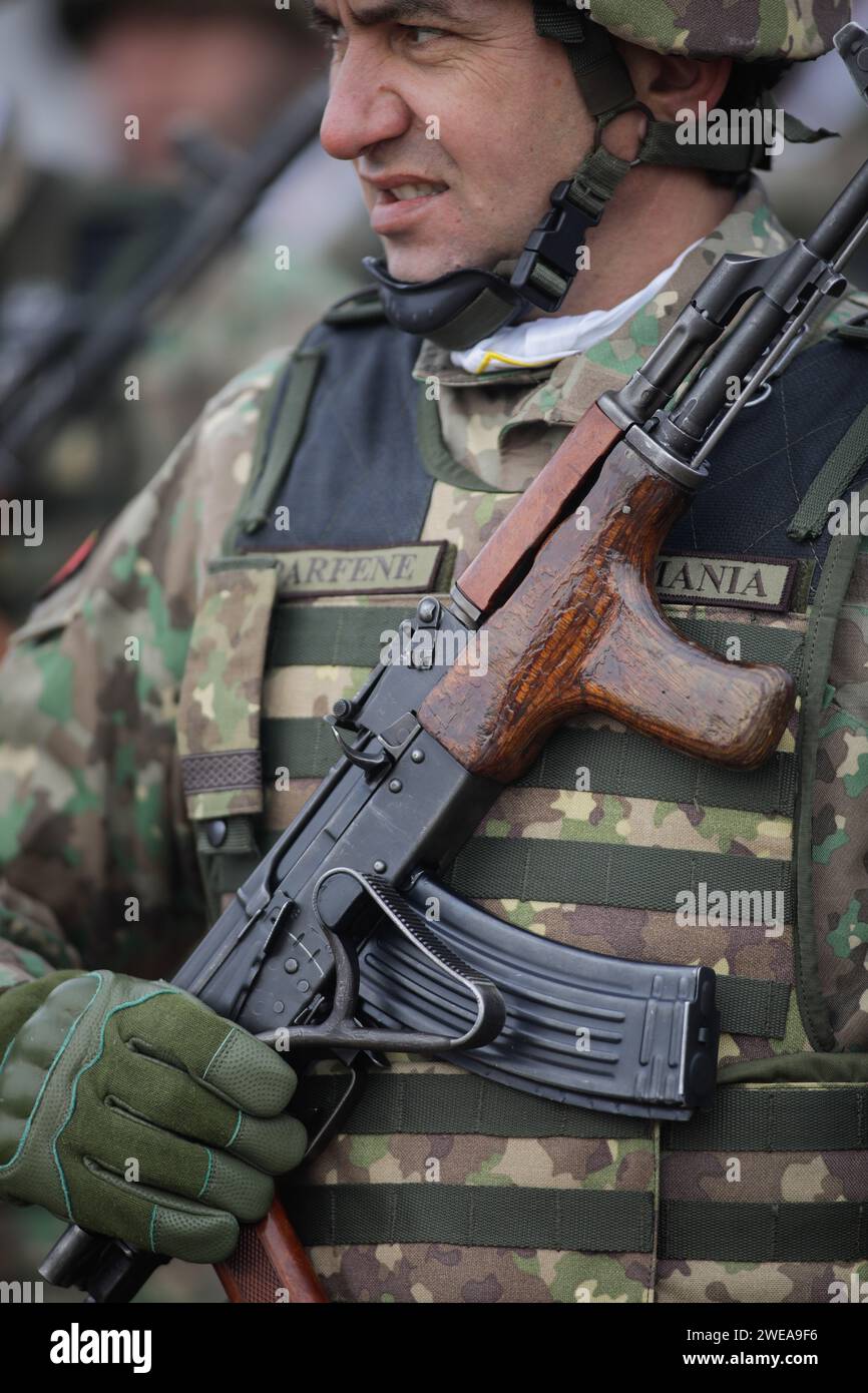 Bucharest, Romania - January 24, 2024: Details with a Romanian army ...
