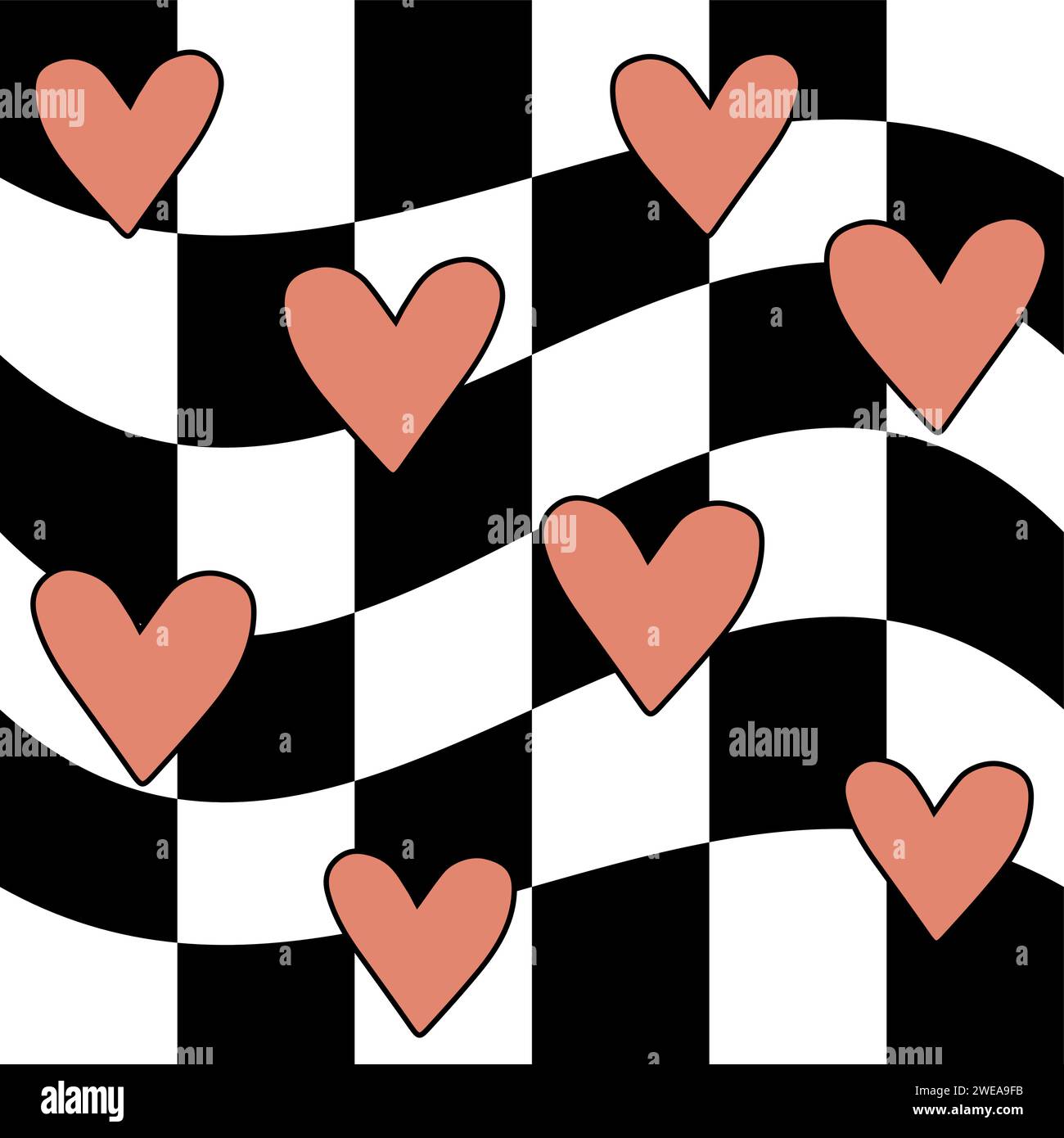 Vector seamless pattern of groovy hearts on chessboard background Stock ...