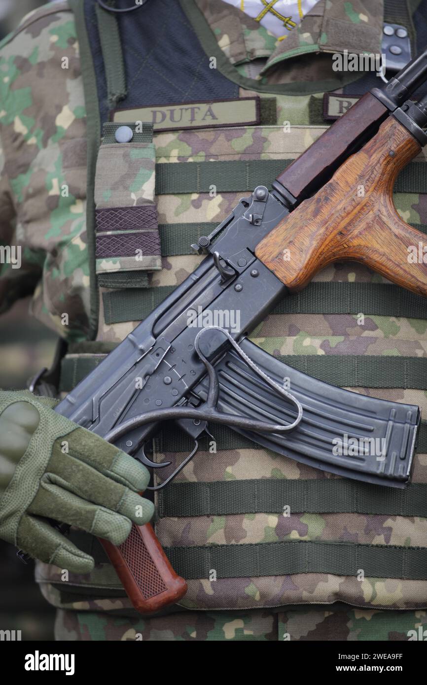 Bucharest, Romania - January 24, 2024: Details with a Romanian army ...