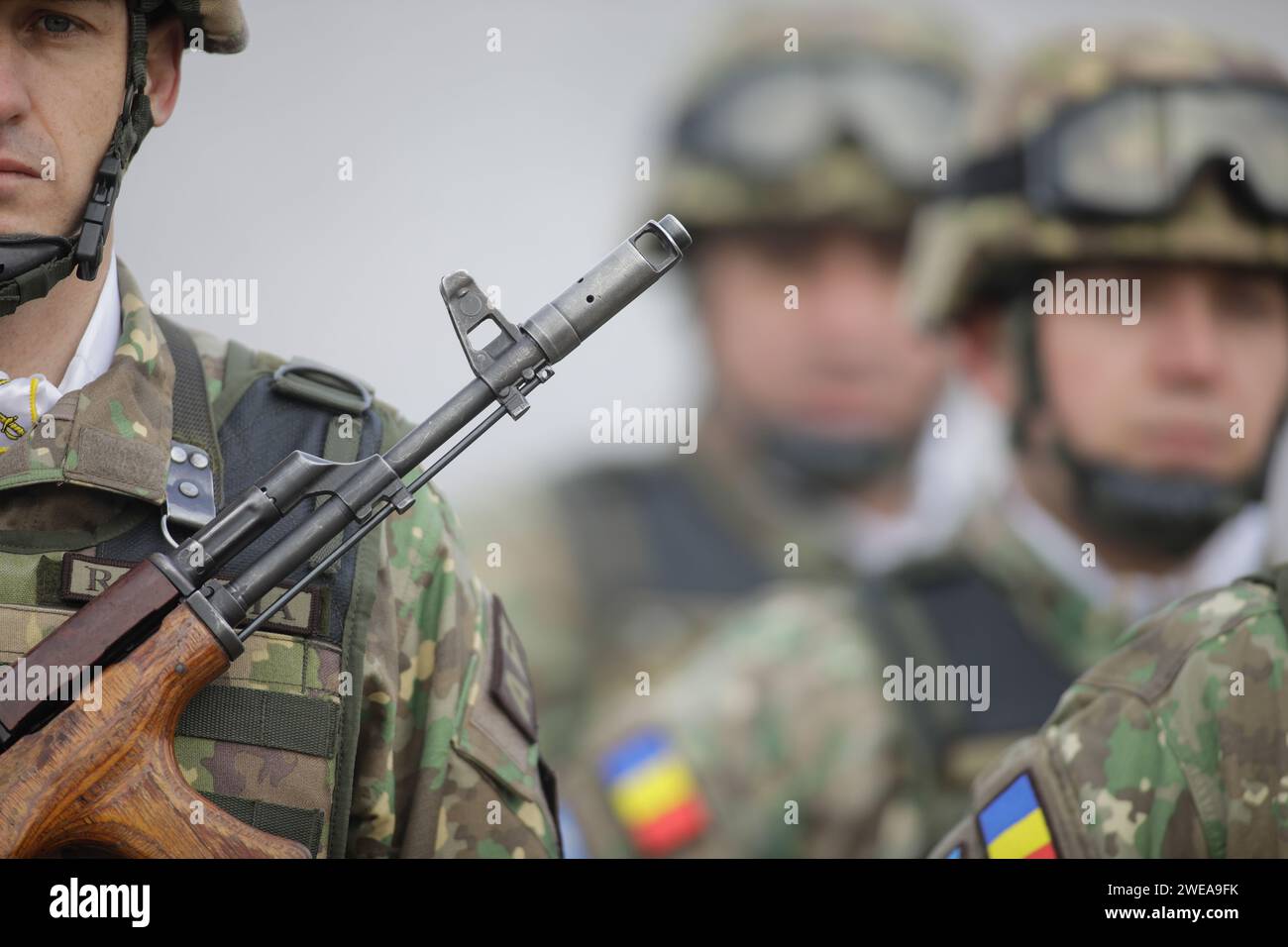Bucharest, Romania - January 24, 2024: Details with a Romanian army ...