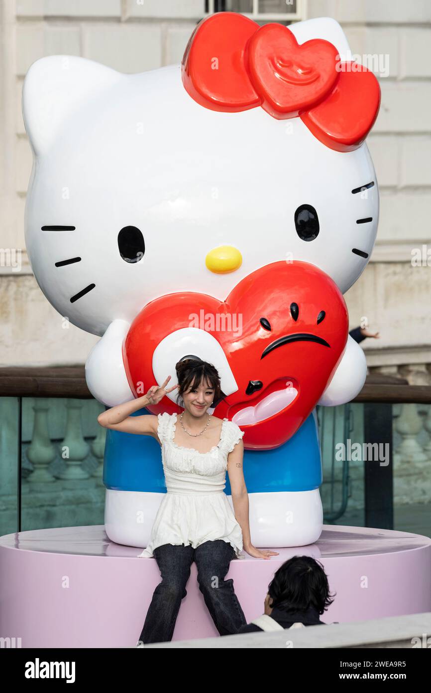 London, UK. 24 January 2024. Passers by interact with 'Hello, Love ...