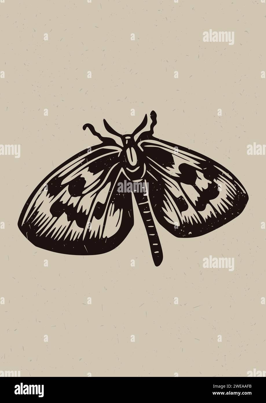 Handmade linocut butterfly motif clipart in folkart scandi style ...