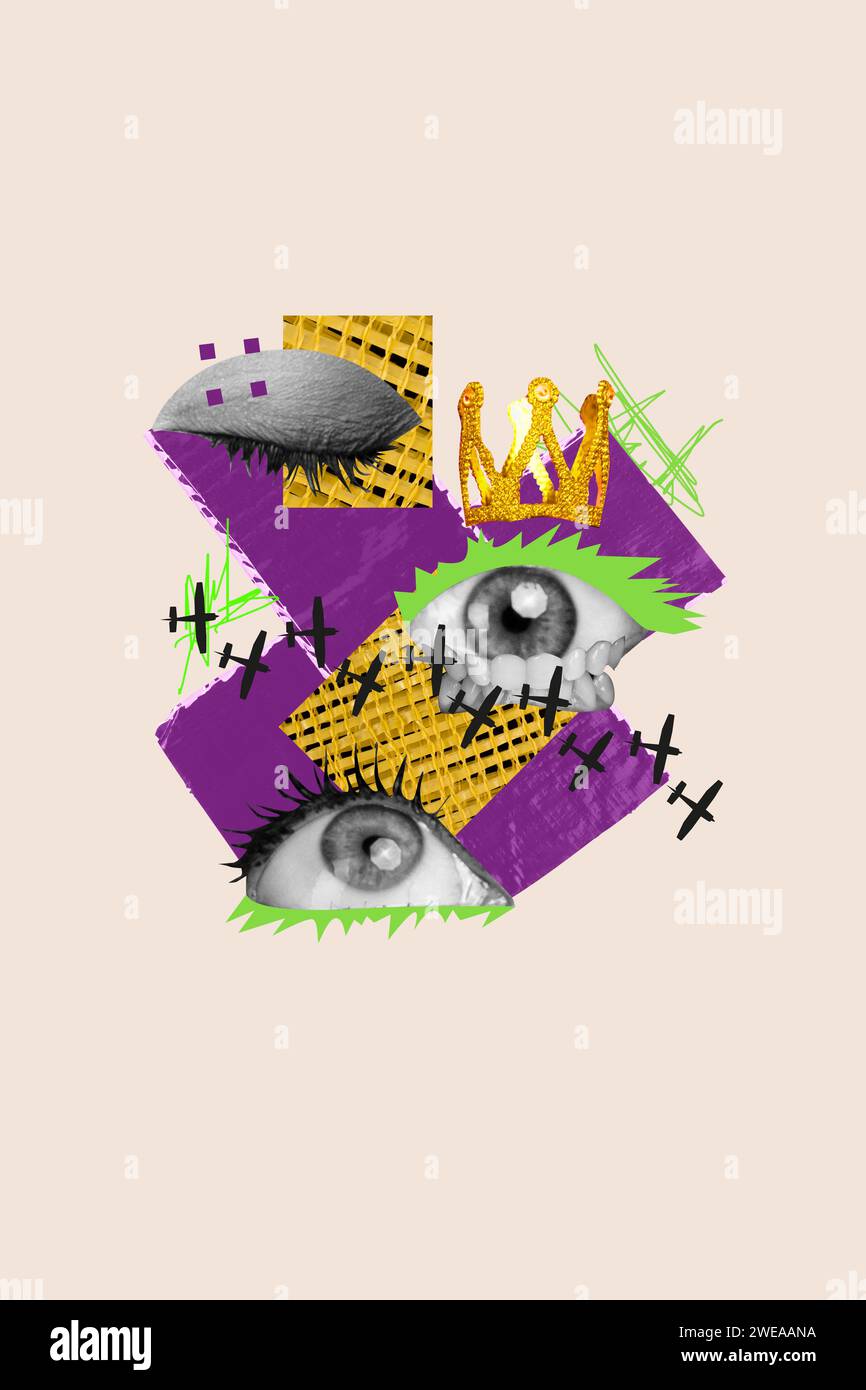 Vertical image banner collage separated face fragments parts eyes ...