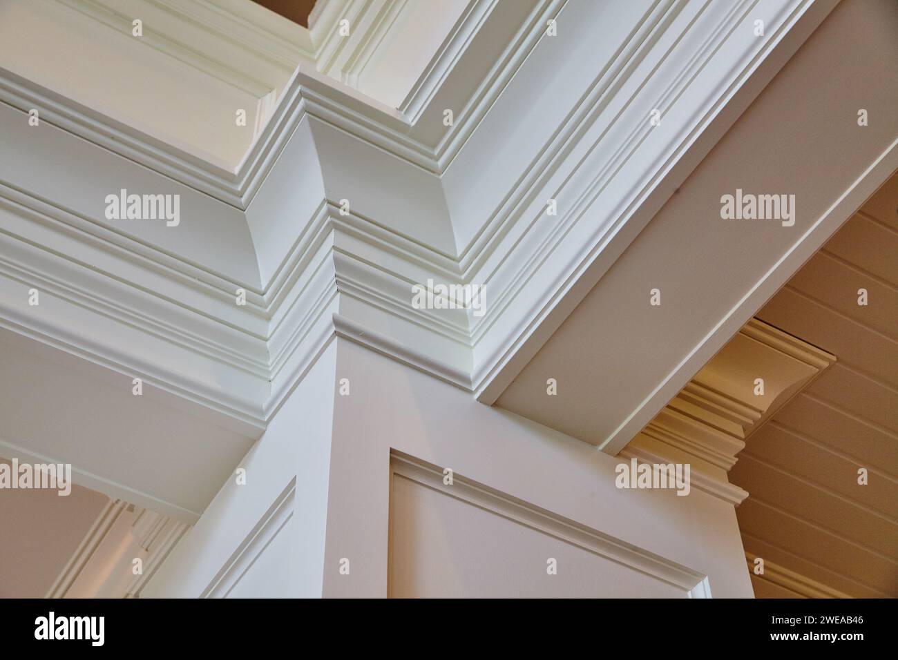 Elegant White Crown Molding in Traditional Interior, Low Angle View ...