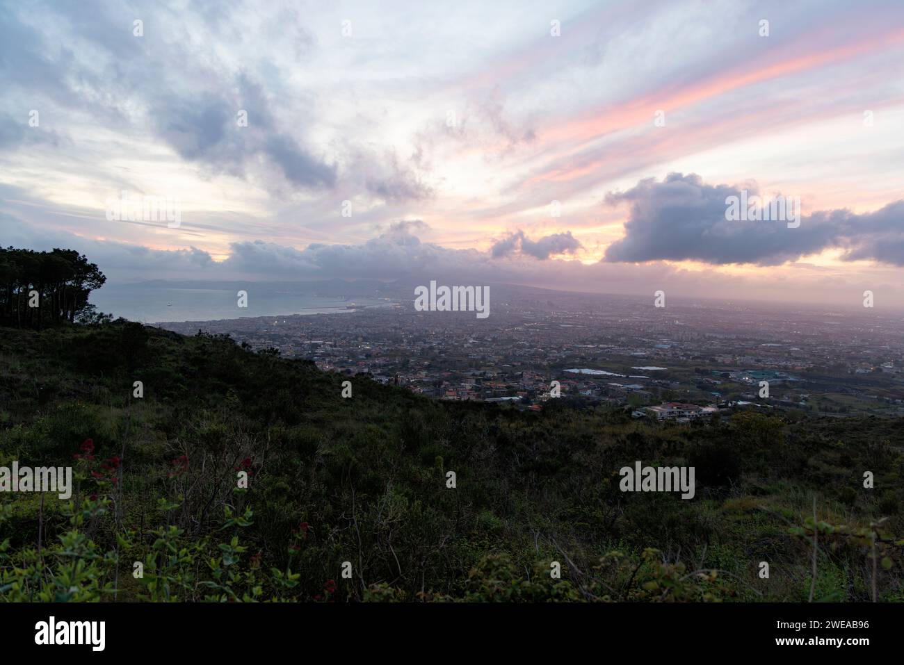 Photograph taken on Mount Vesuvius, Italy, capturing a sunset view of ...