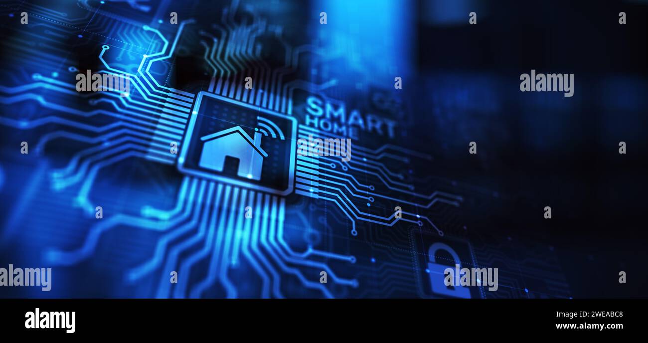 Smart home control panel on virtual screen. Internet of things, IOT ...