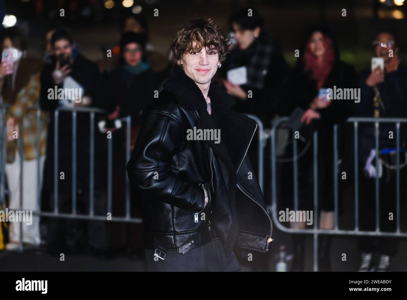 Milan, Italy. 14th Jan, 2024. Vinnie Hacker is attending the Prada ...