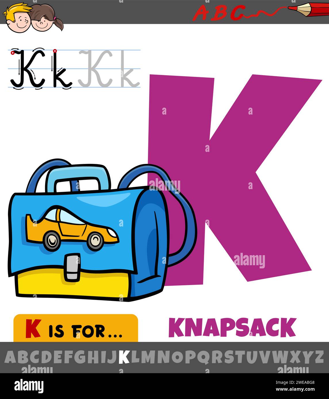 Educational cartoon illustration of letter K from alphabet with ...