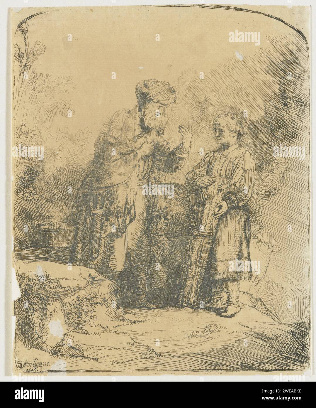Abraham and Isaac, Rembrandt van Rijn, 1645 print paper etching ...