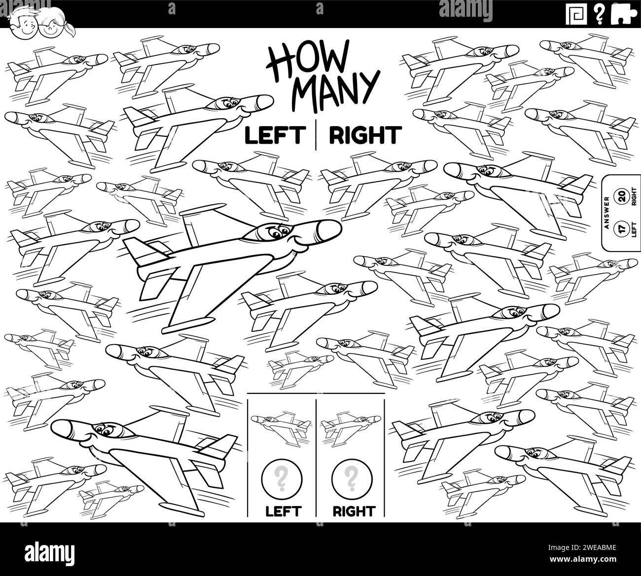 Cartoon illustration of educational game of counting left and right ...