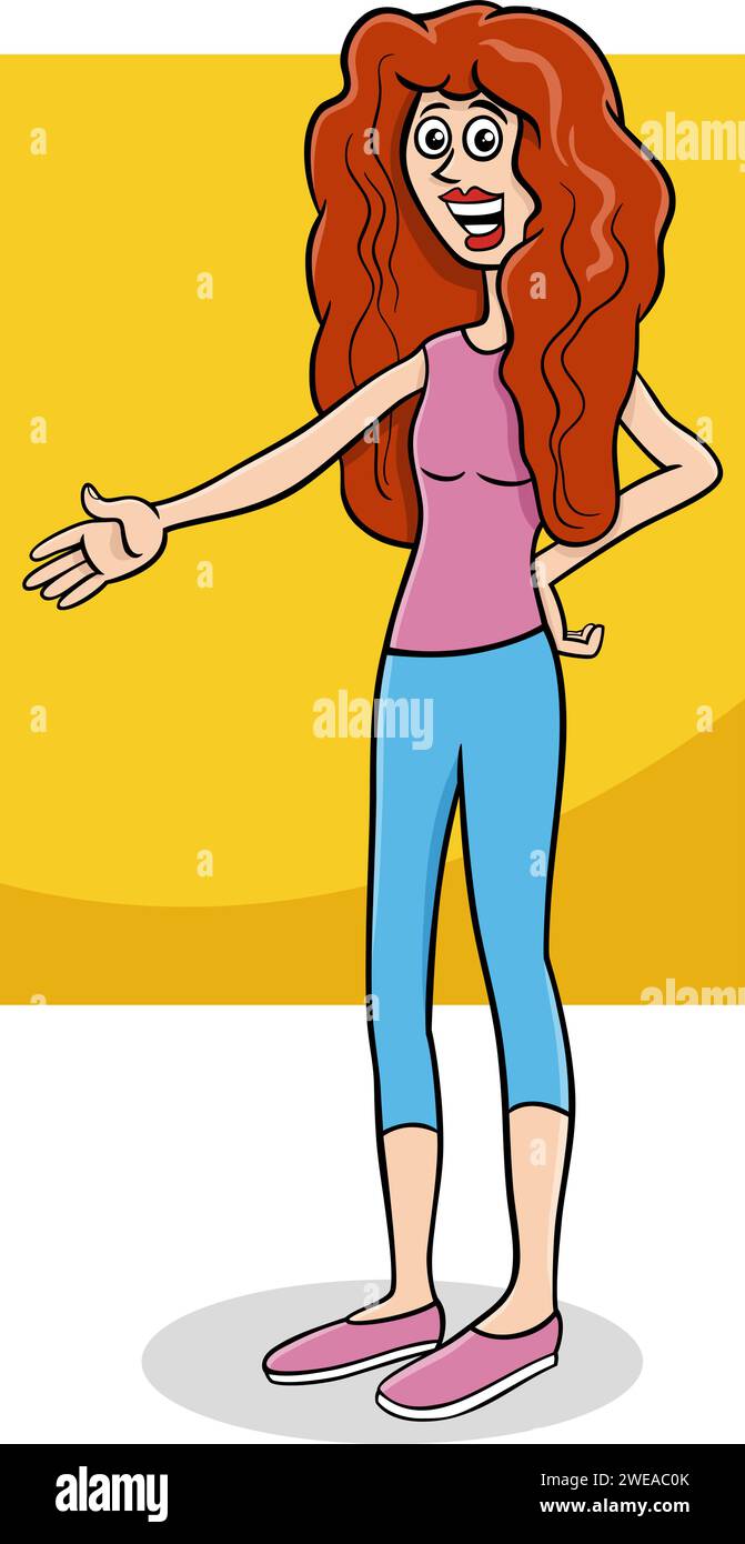 Cartoon illustration of funny girl or young woman comic character Stock ...