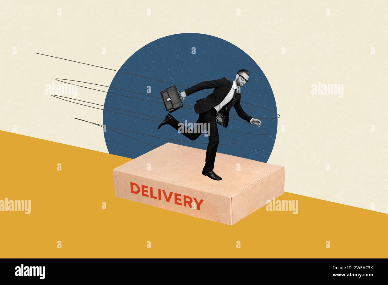 Creative collage image banner young running businessman guy consumer ...