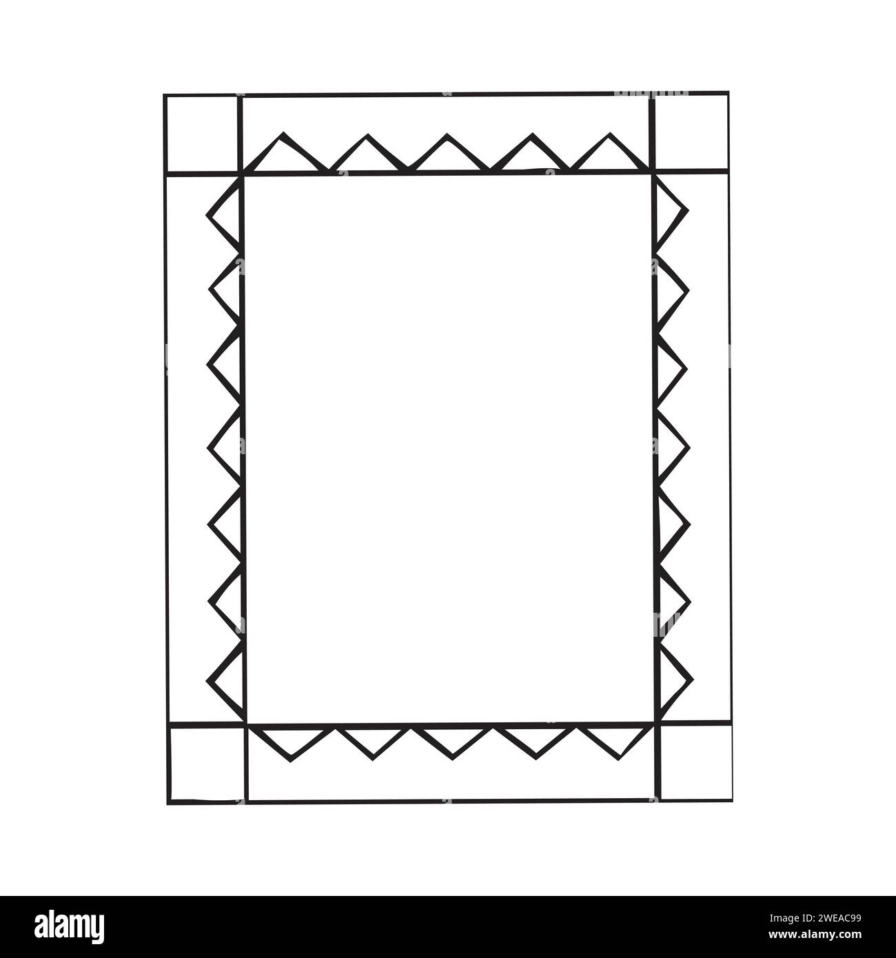 Black And White Hand Drawn Rectangle Frame With Triangles Border Vector ...