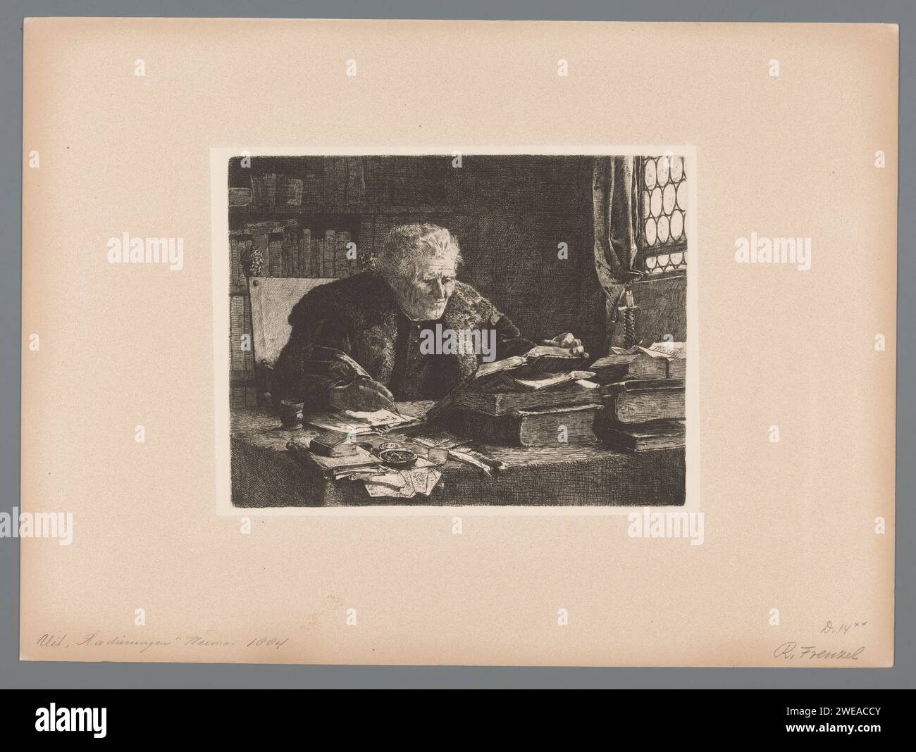 Old scholar in his office, L. Frenzel, 1881 - 1883 print paper. etching ...