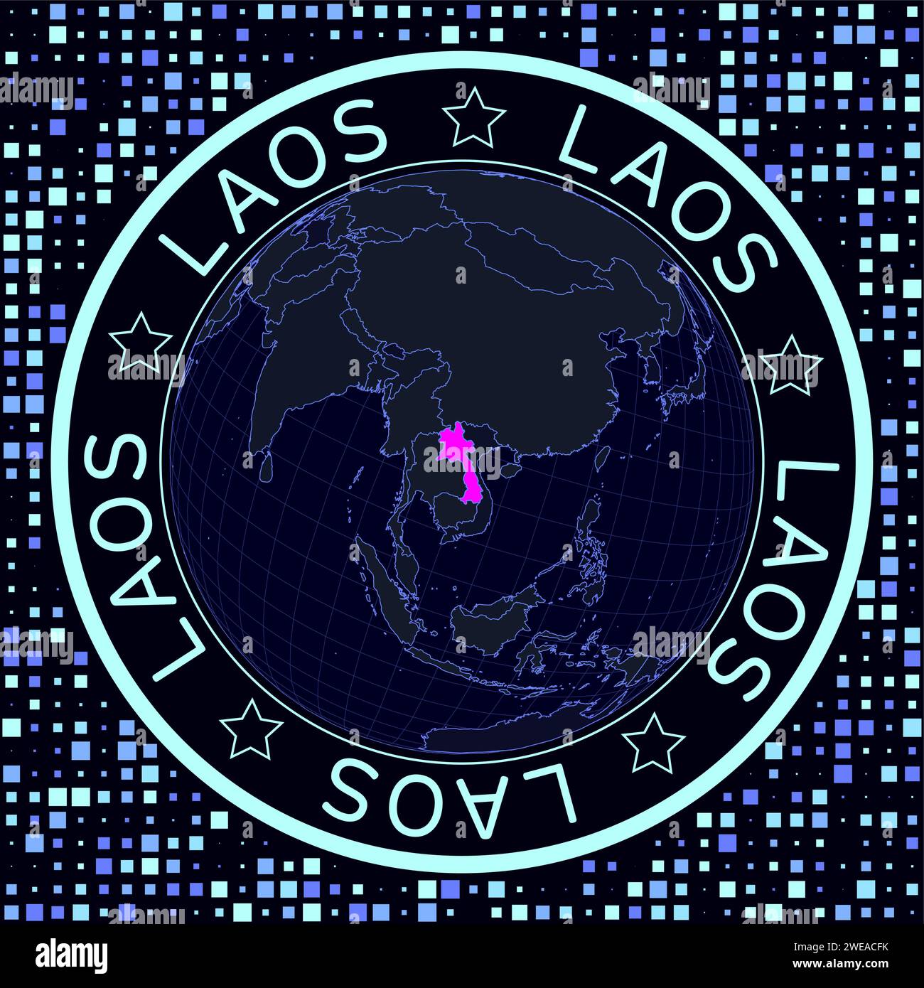 Laos on globe vector. Futuristic satellite view of the world centered ...