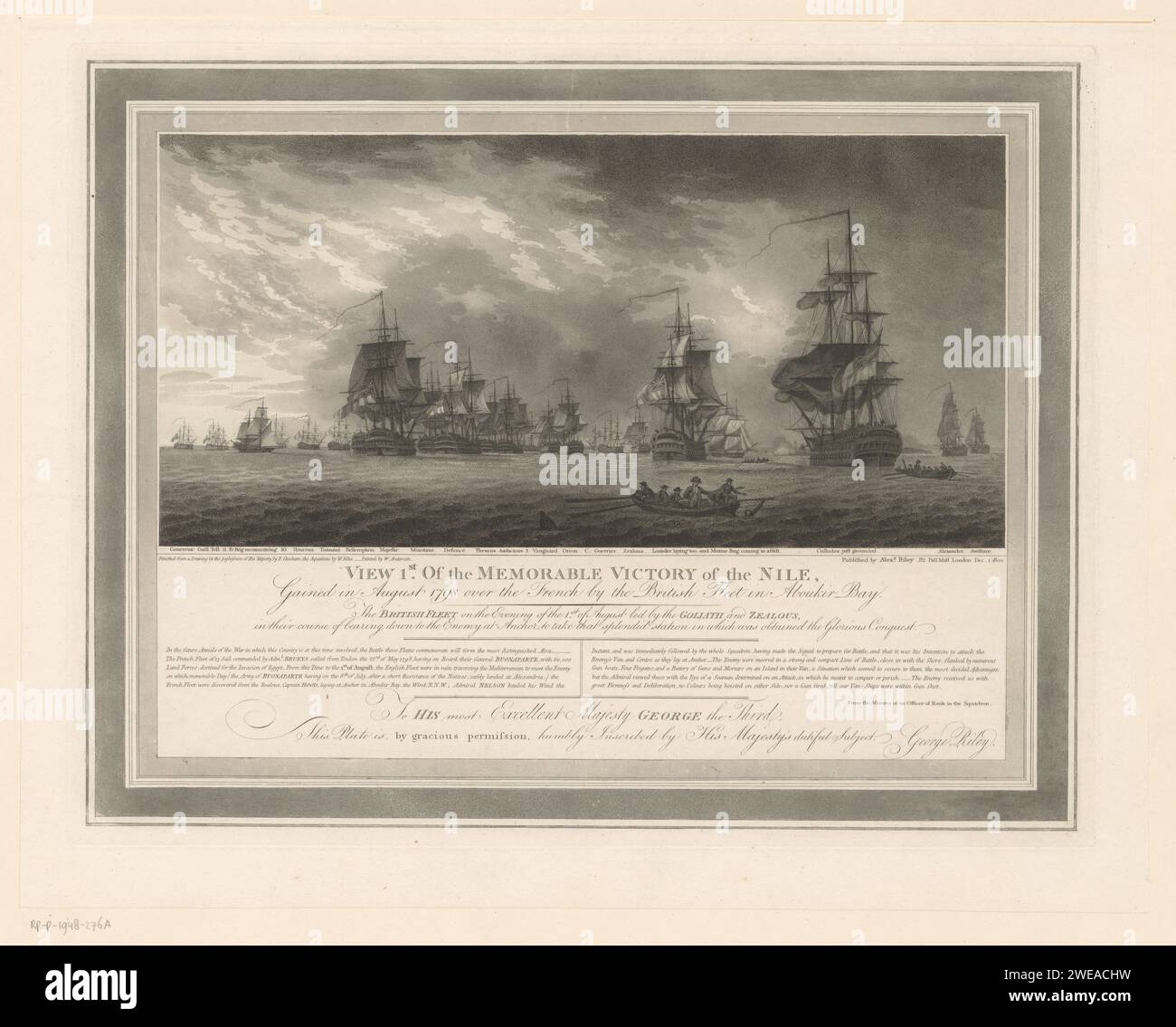 View of the Bay of Aboukir in the Nile with the British fleet led by ...
