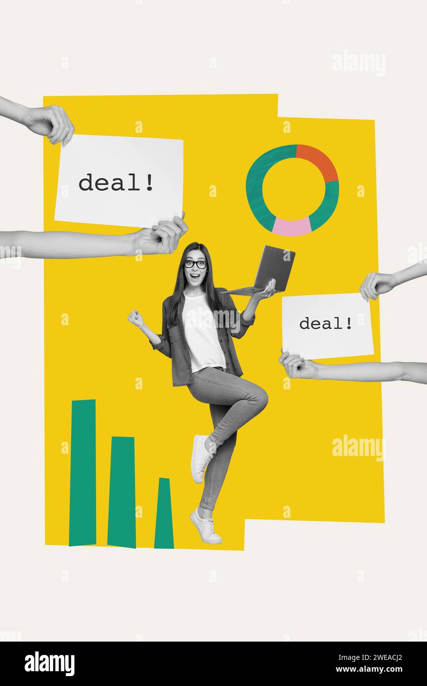 Composite collage picture image of funny female contract successful ...