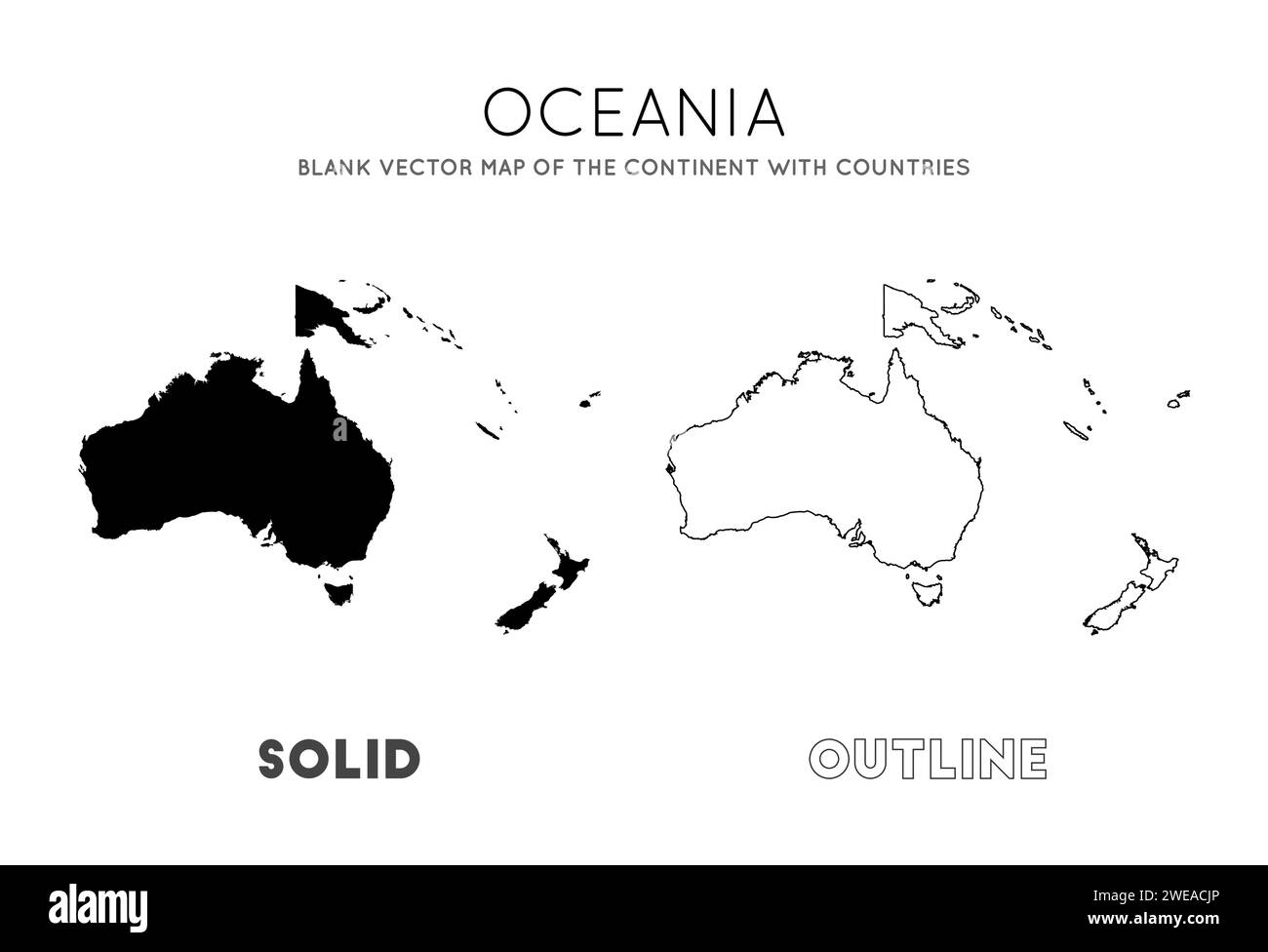 Oceania map. Blank vector map of the Continent with countries. Borders ...