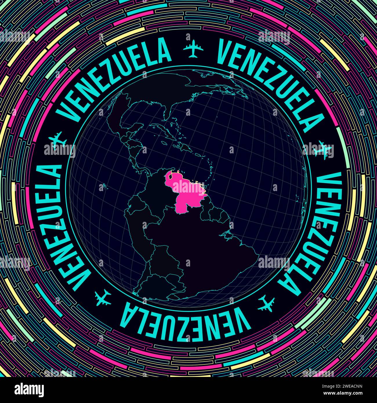 Venezuela on globe. Satelite view of the world centered to Venezuela ...