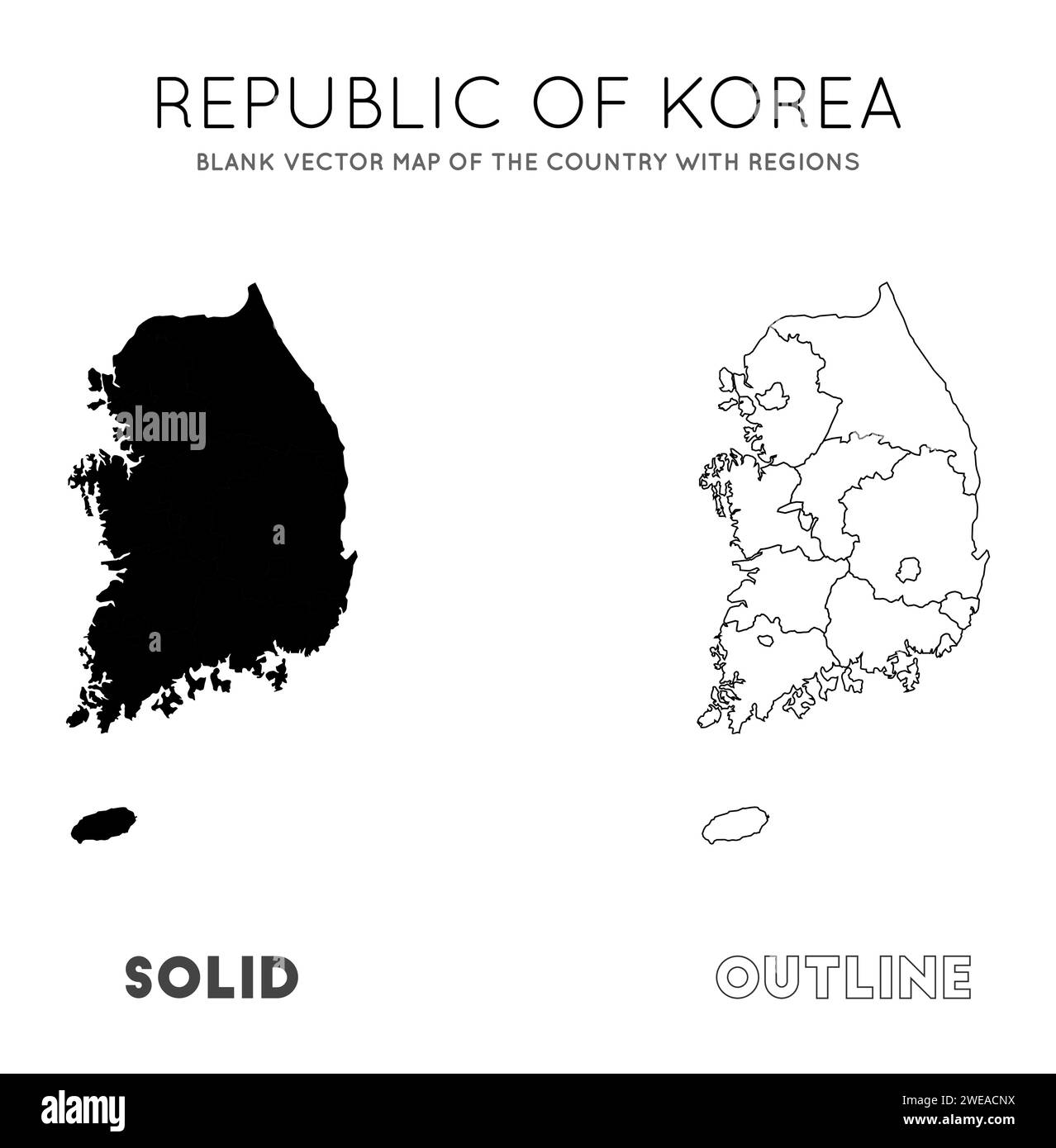 South Korea map. Blank vector map of the Country with regions. Borders ...