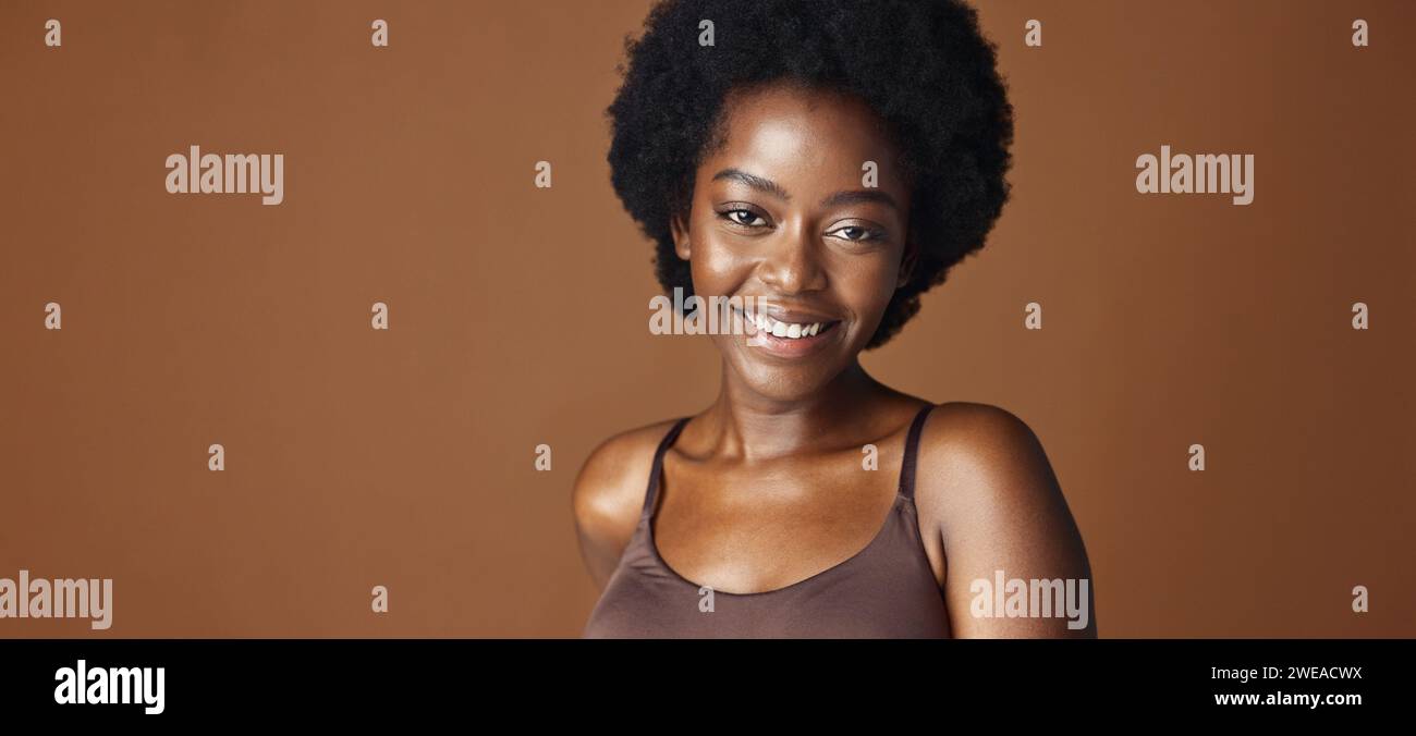 Face of black woman, afro model or natural beauty for wellness ...