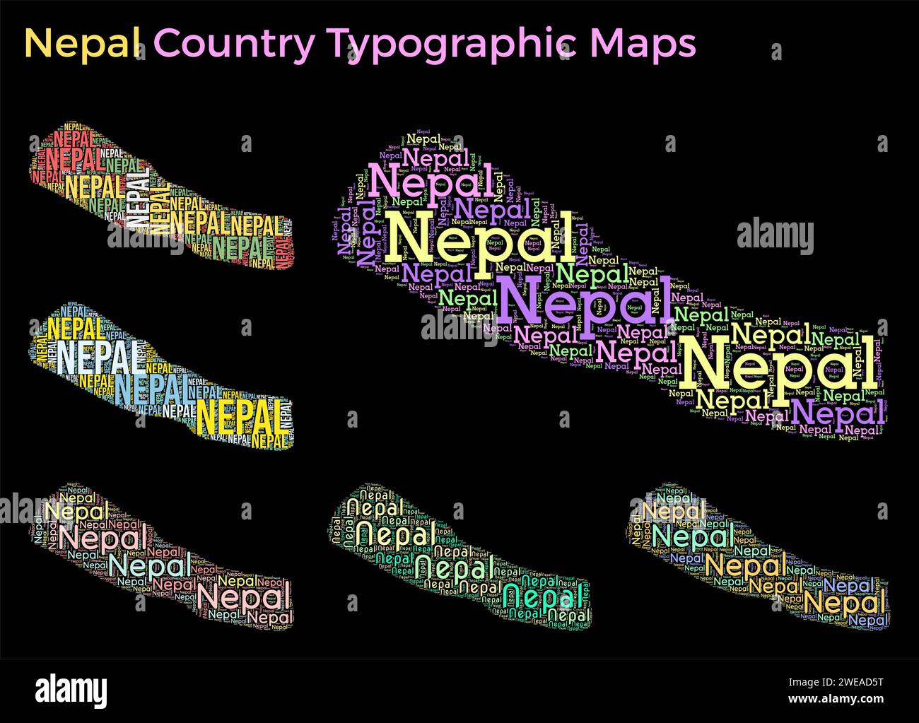 Nepal. Set of typography style country illustrations. Nepal map shape ...