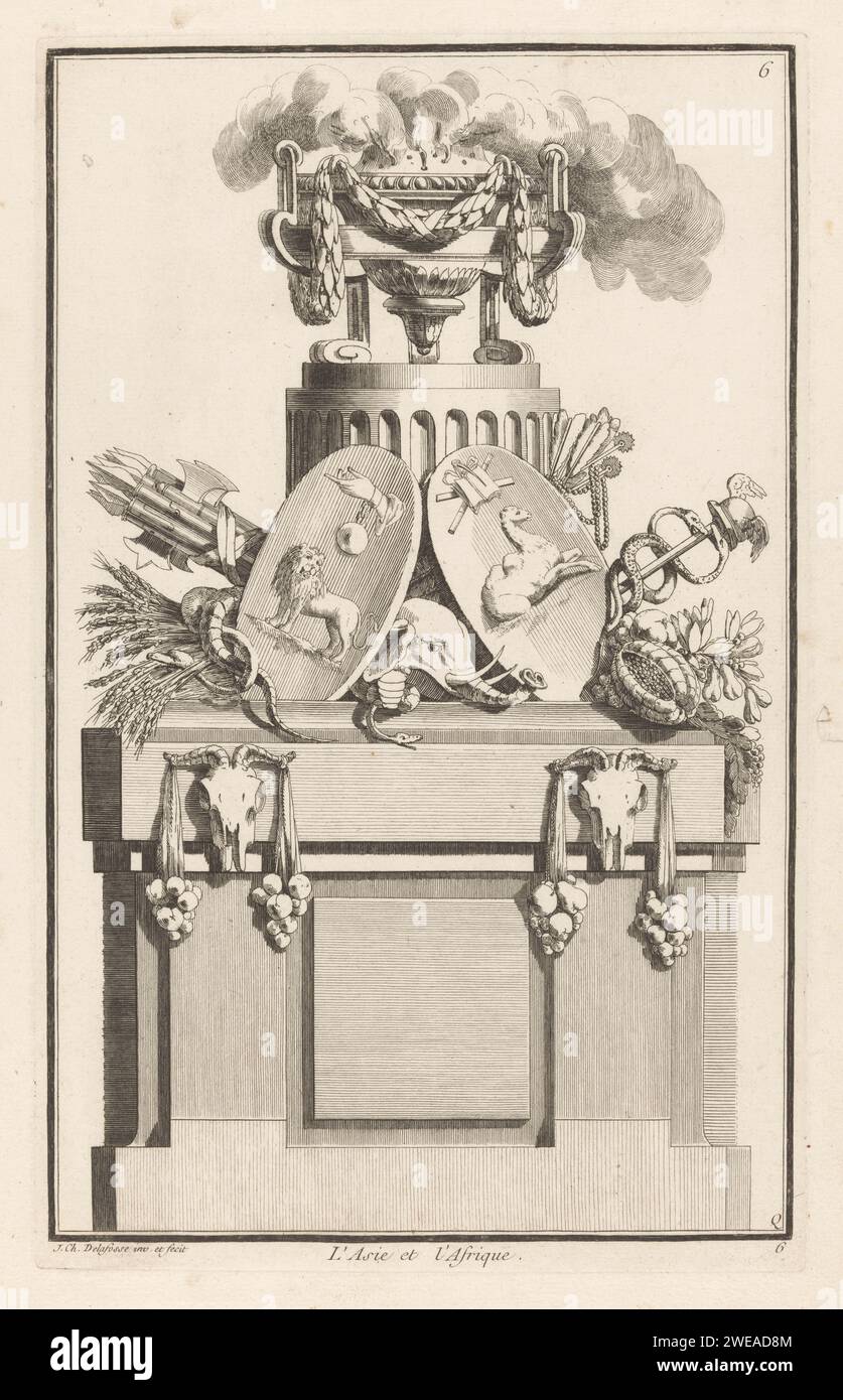 Azië en Afrika, Jean Charles Delafosse, 1768 - 1771 print A pedestal ...