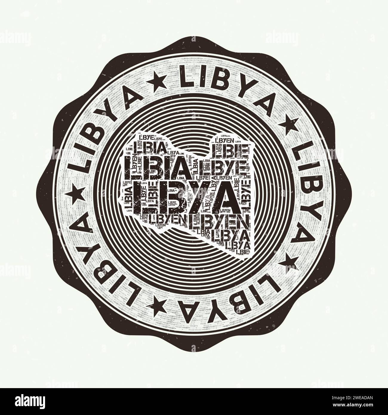 Libya seal. Country round logo with shape of Libya and country name in ...