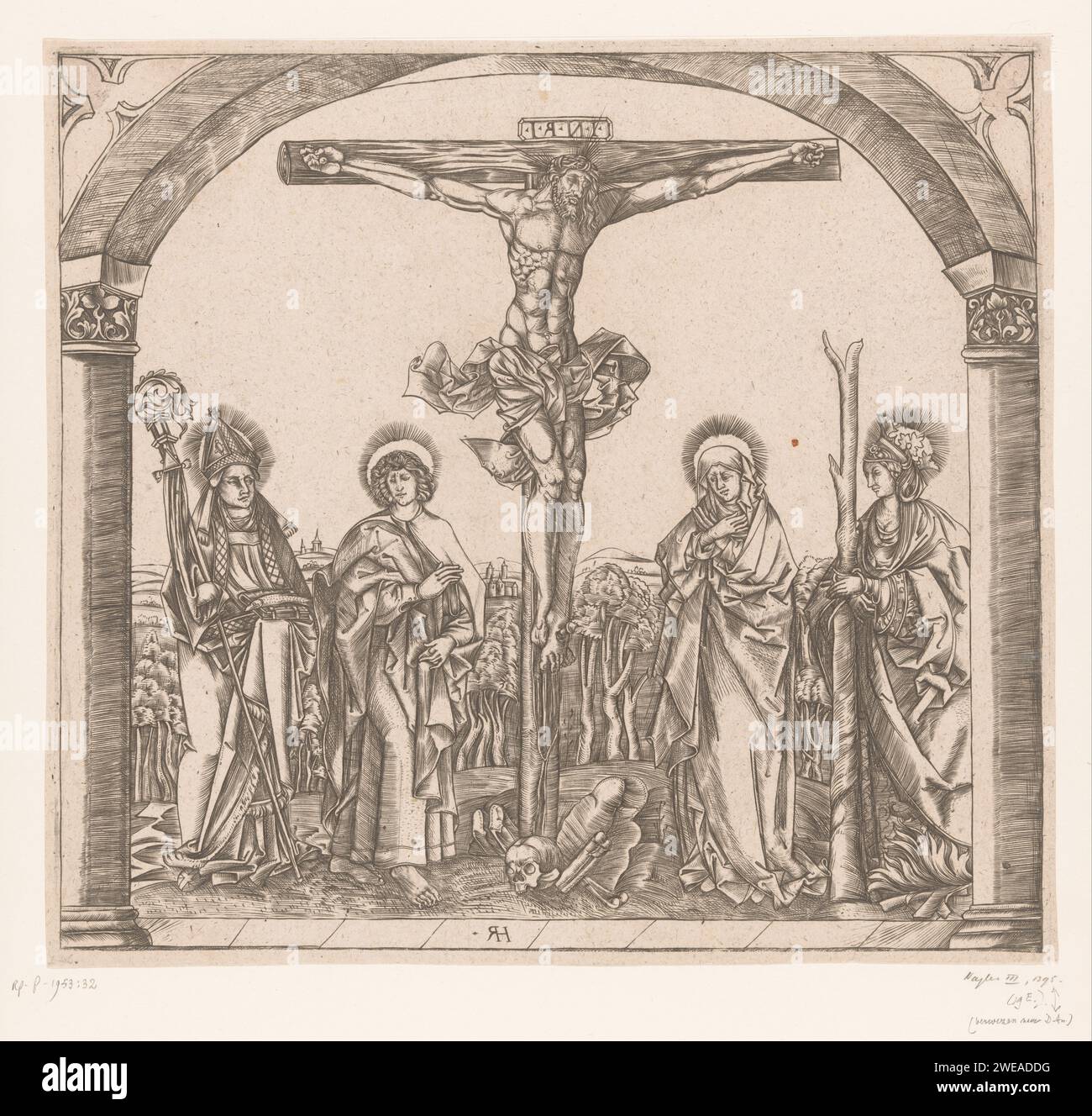 Christ on the Cross, Anonymous, After Hans Rogel, 1800 - 1899 print Christ on the cross with ...