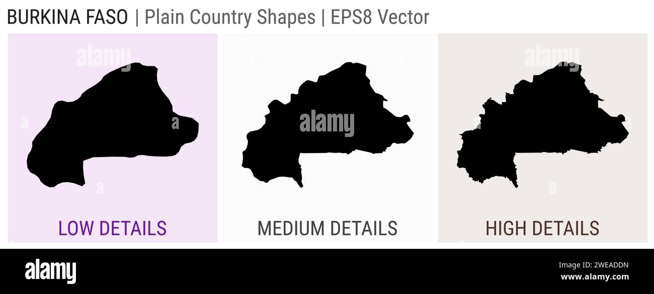 Burkina Faso - plain country shape. Low, medium and high detailed maps of Burkina Faso. EPS8 ...