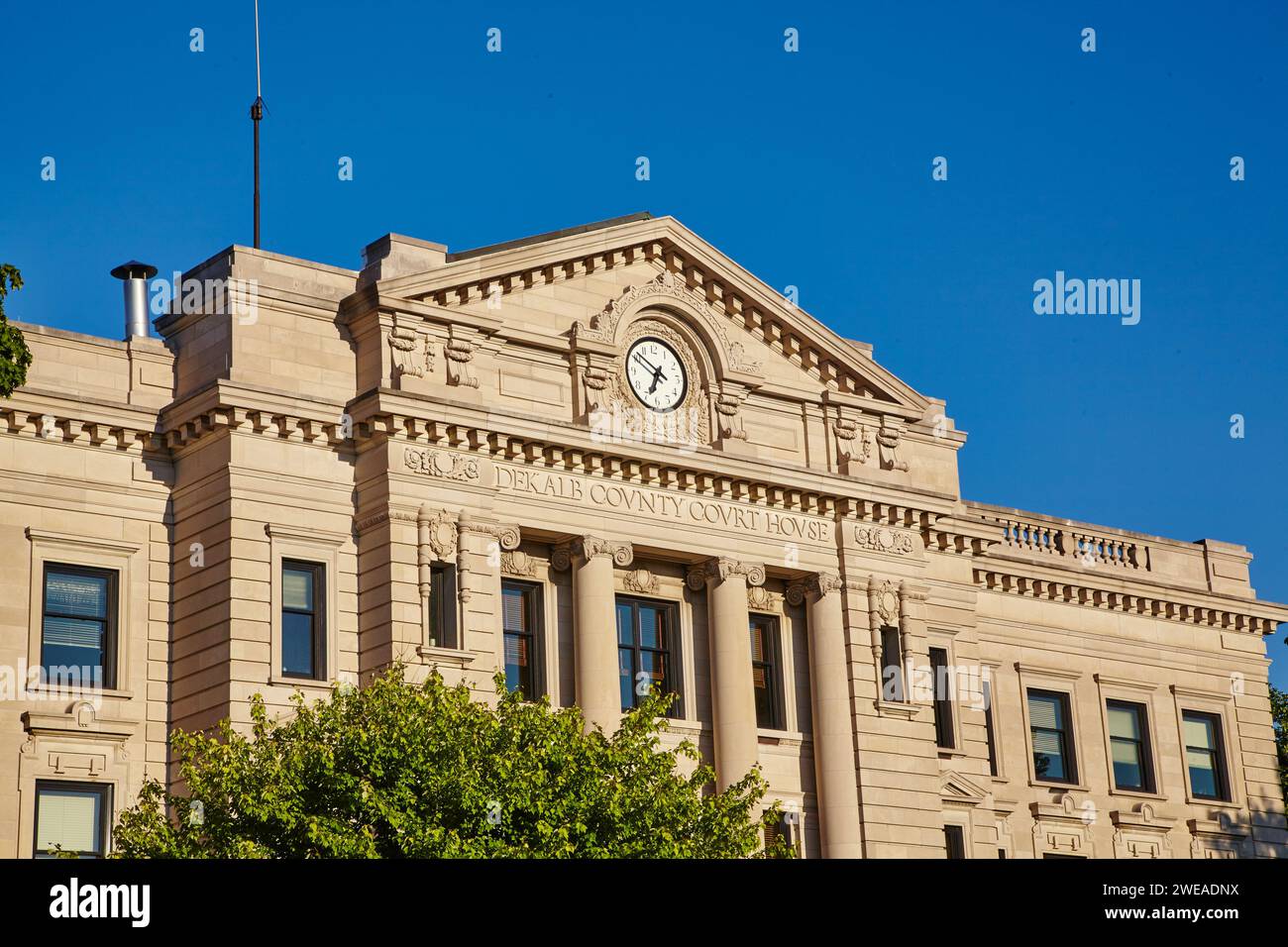 DeKalb County Courthouse Facade with Clock and Columns, Indiana Stock ...