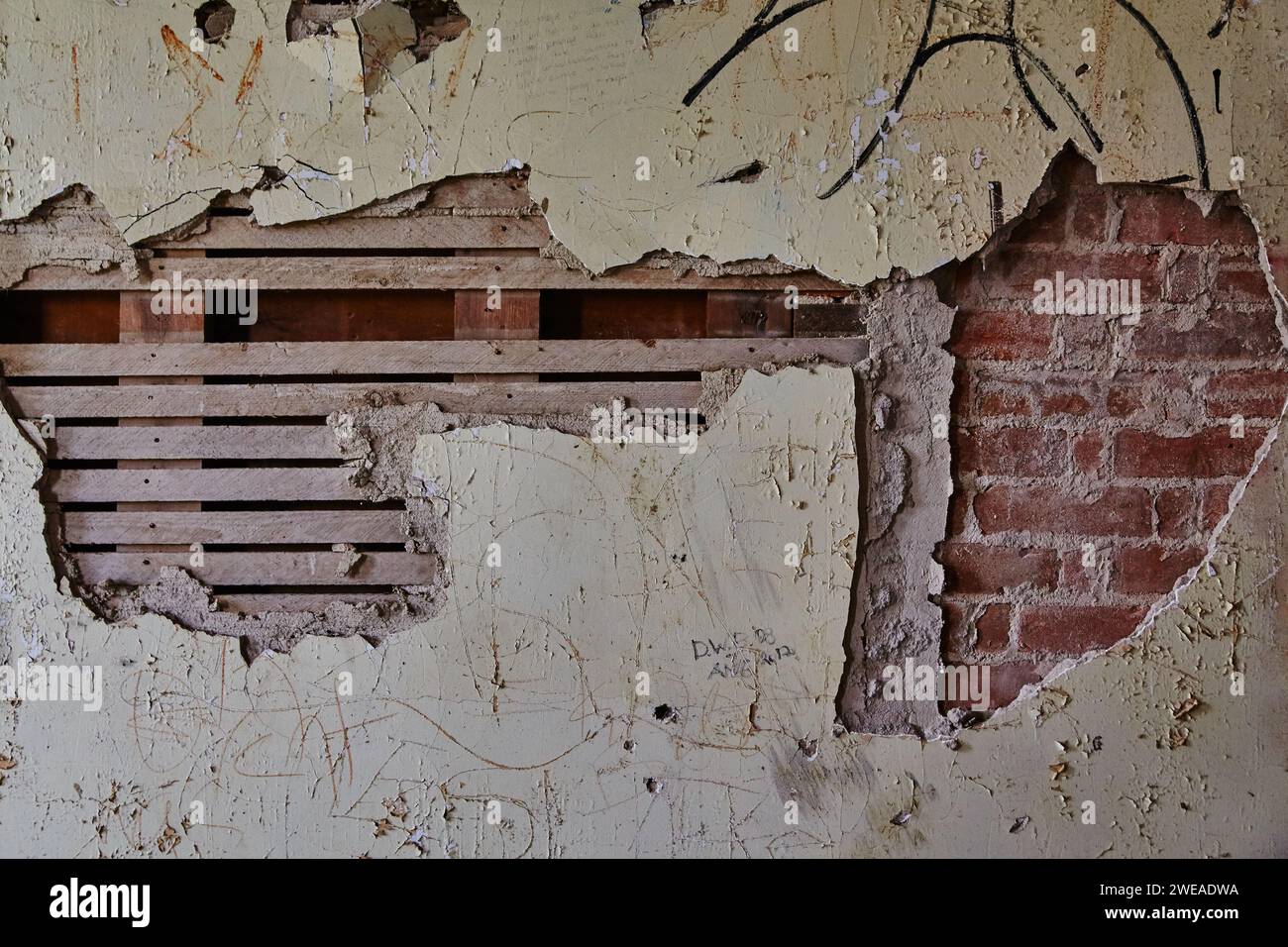 Decaying Wall with Graffiti and Exposed Brickwork, Abandoned Ohio ...