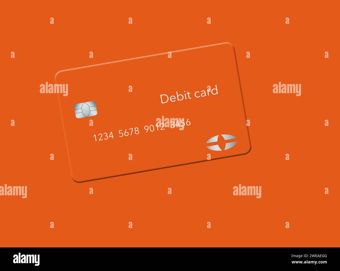A debit card is seen in a graphic illustration that is colorful. It is ...