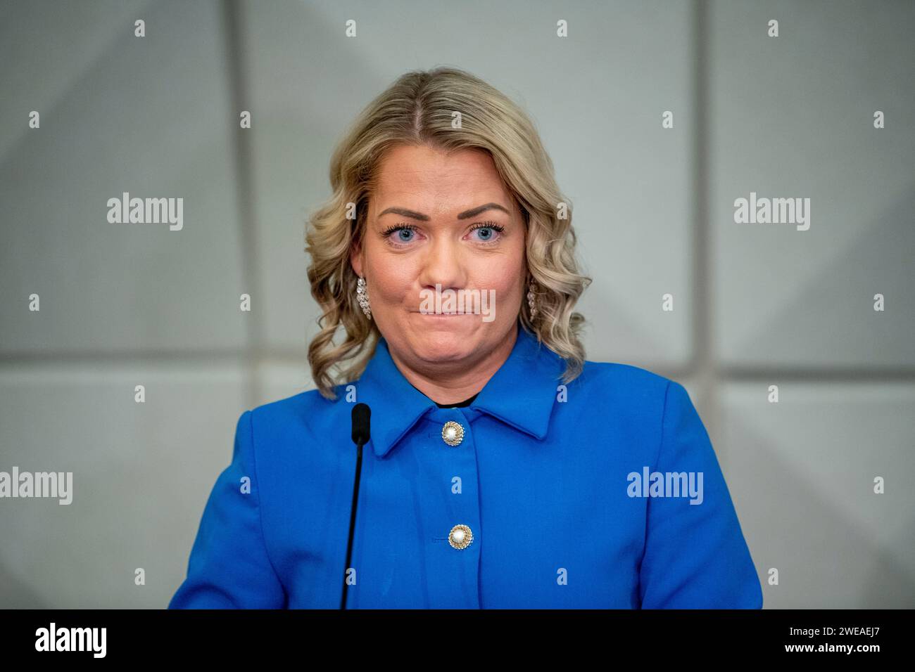 Research and Education Minister Sandra Borch attends a press conference ...