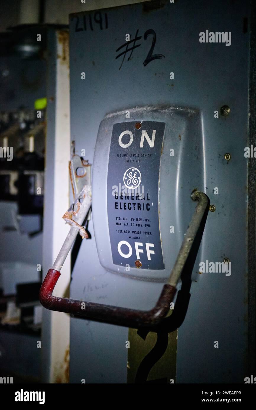 Industrial Power Switch in Abandoned Factory - Close-up View Stock ...