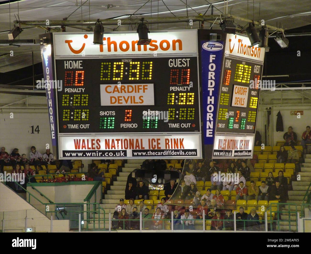 Scoreboard at the Wales national ice rink in Cardiff Wales UK at a ...