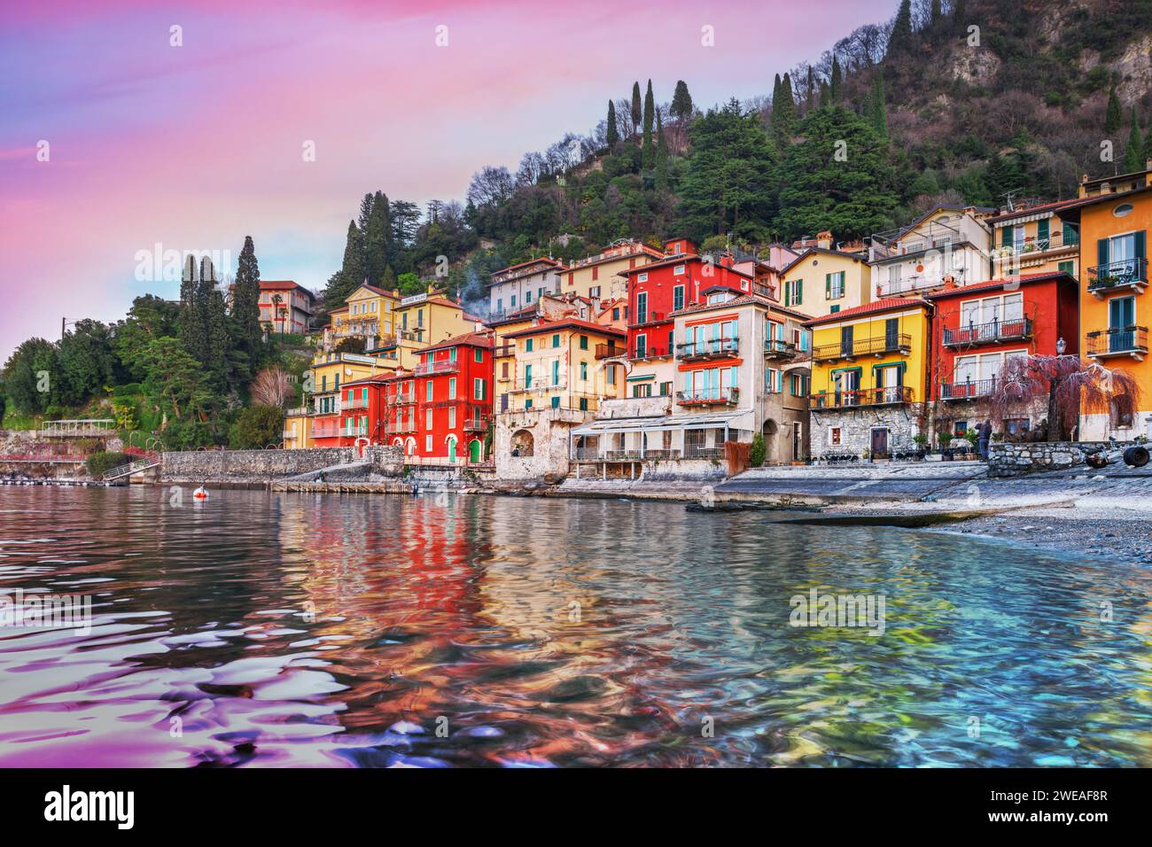 Varenna, Italy town view on Lake Como at dusk Stock Photo - Alamy