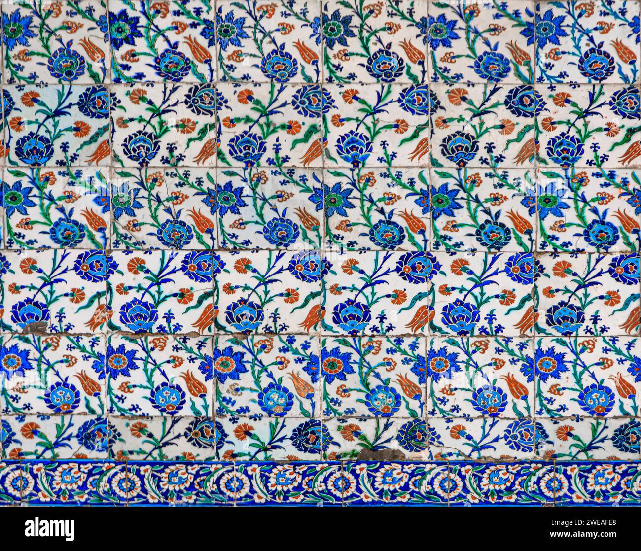 Istanbul, Turkey - November 8, 2023: Ornate blue Iznik tiles with ...