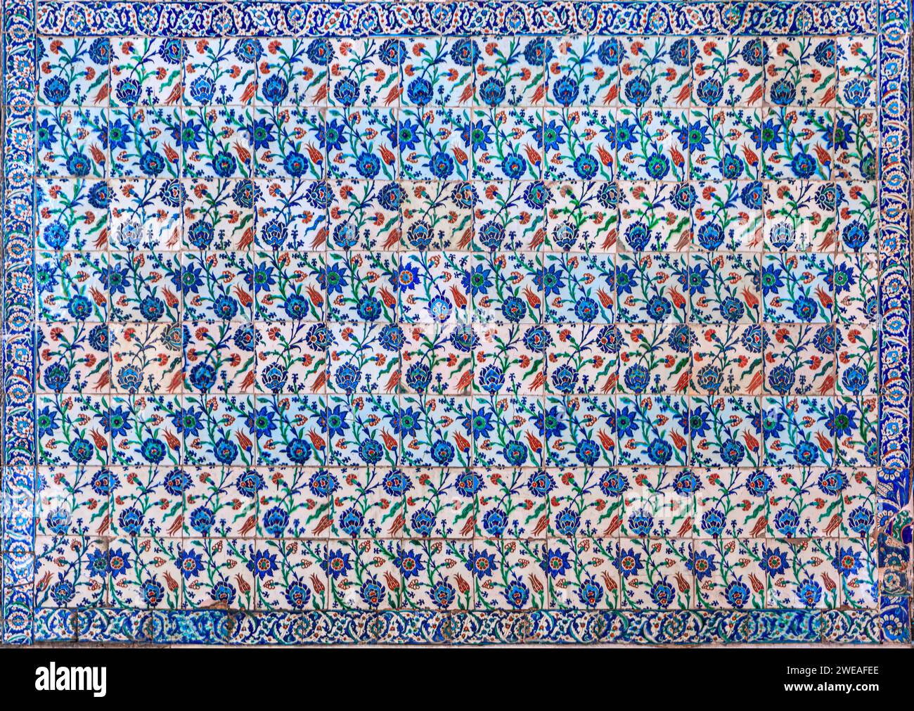 Istanbul, Turkey - November 8, 2023: Ornate blue Iznik tiles with ...