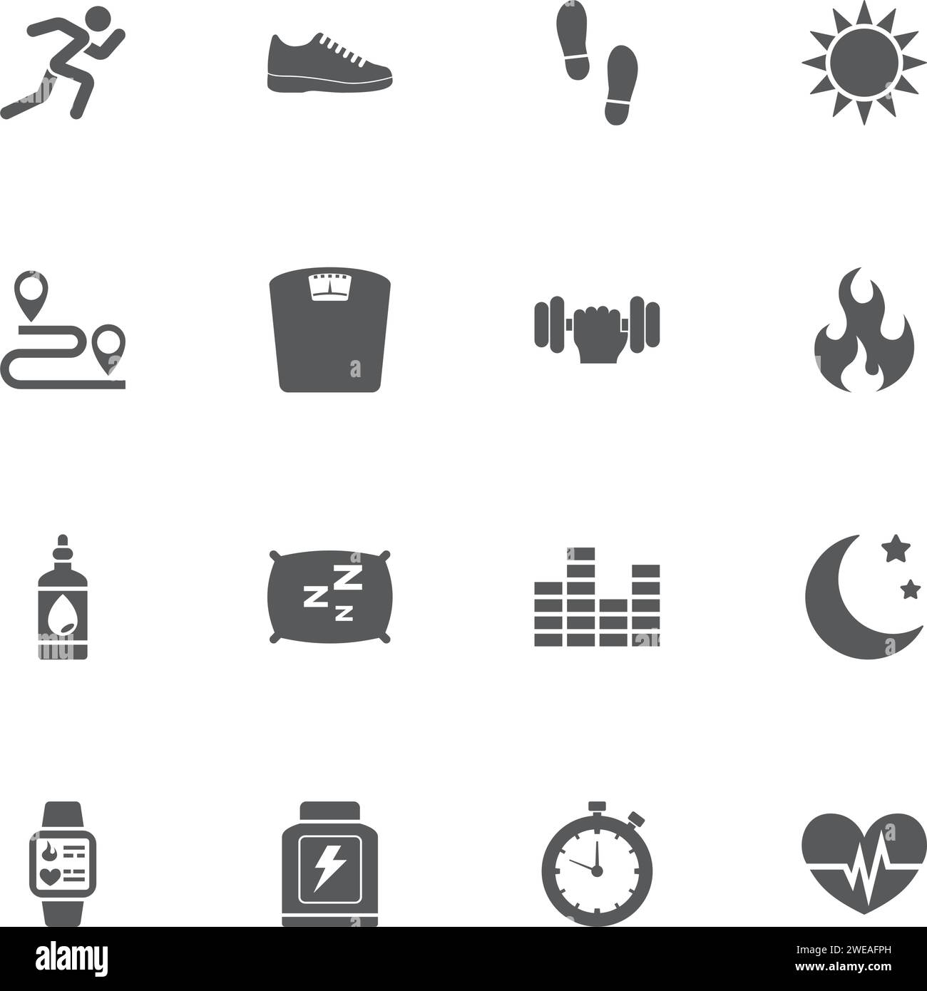 Activity Tracking icons. Perfect black pictogram on white background ...