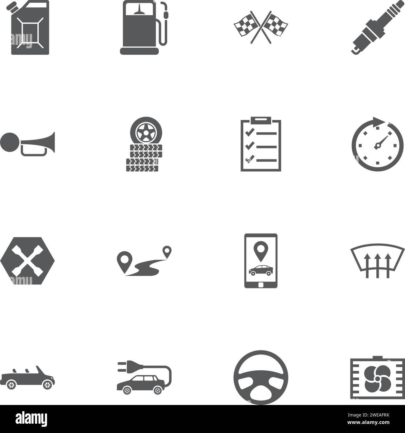 Automobile icons. Perfect black pictogram on white background. Flat ...