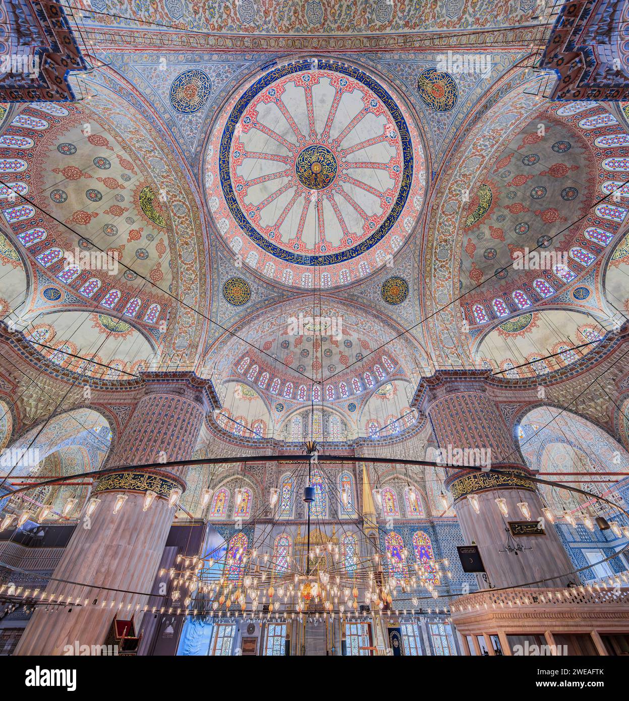 Istanbul, Turkey - November 8, 2023: Ornate interior of Sultan Ahmed or Blue Mosque, majestic ...