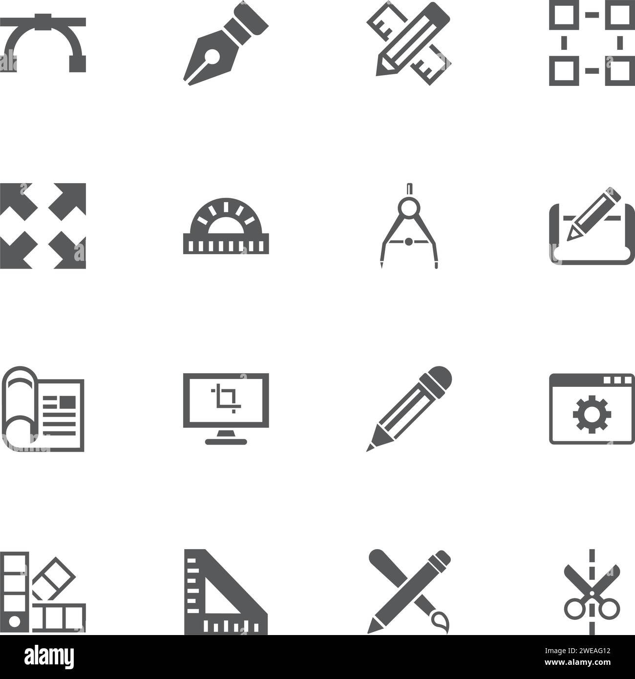 Blueprint icons. Perfect black pictogram on white background. Flat ...