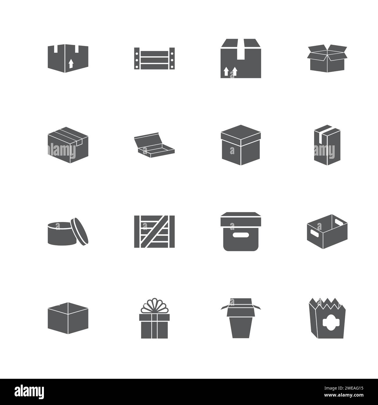 Box and Crates icons. Perfect black pictogram on white background. Flat ...