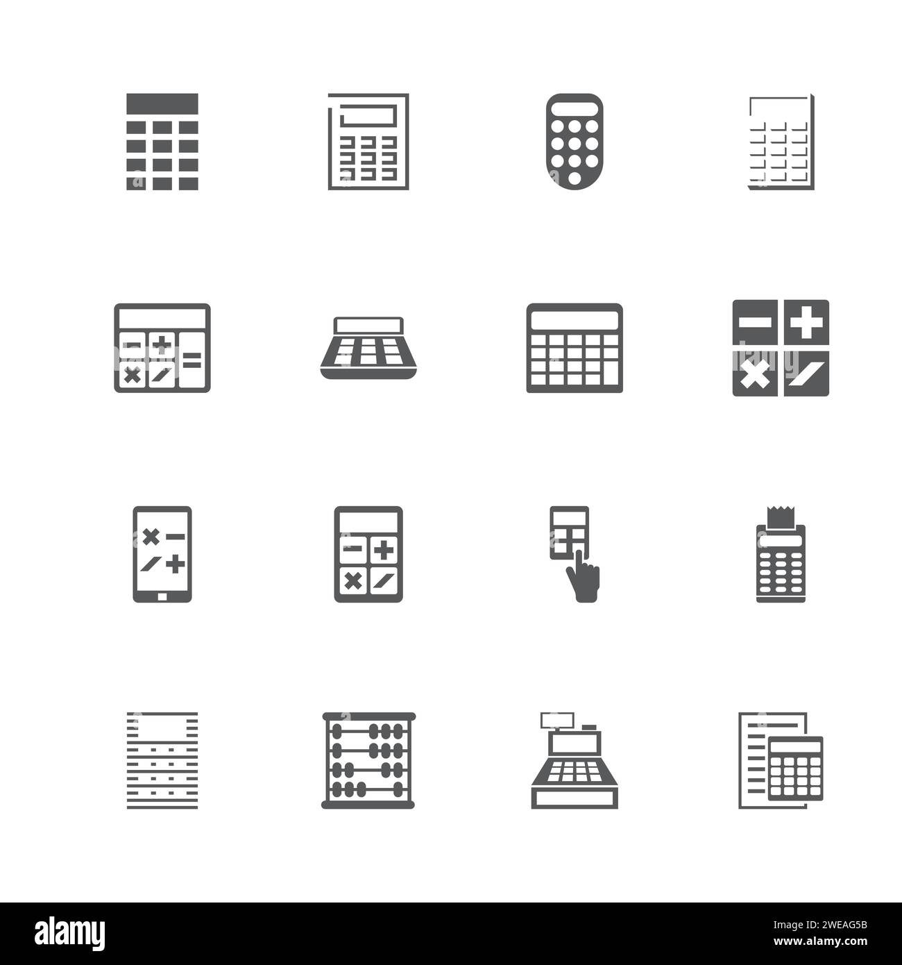 Calculation icons. Perfect black pictogram on white background. Flat ...