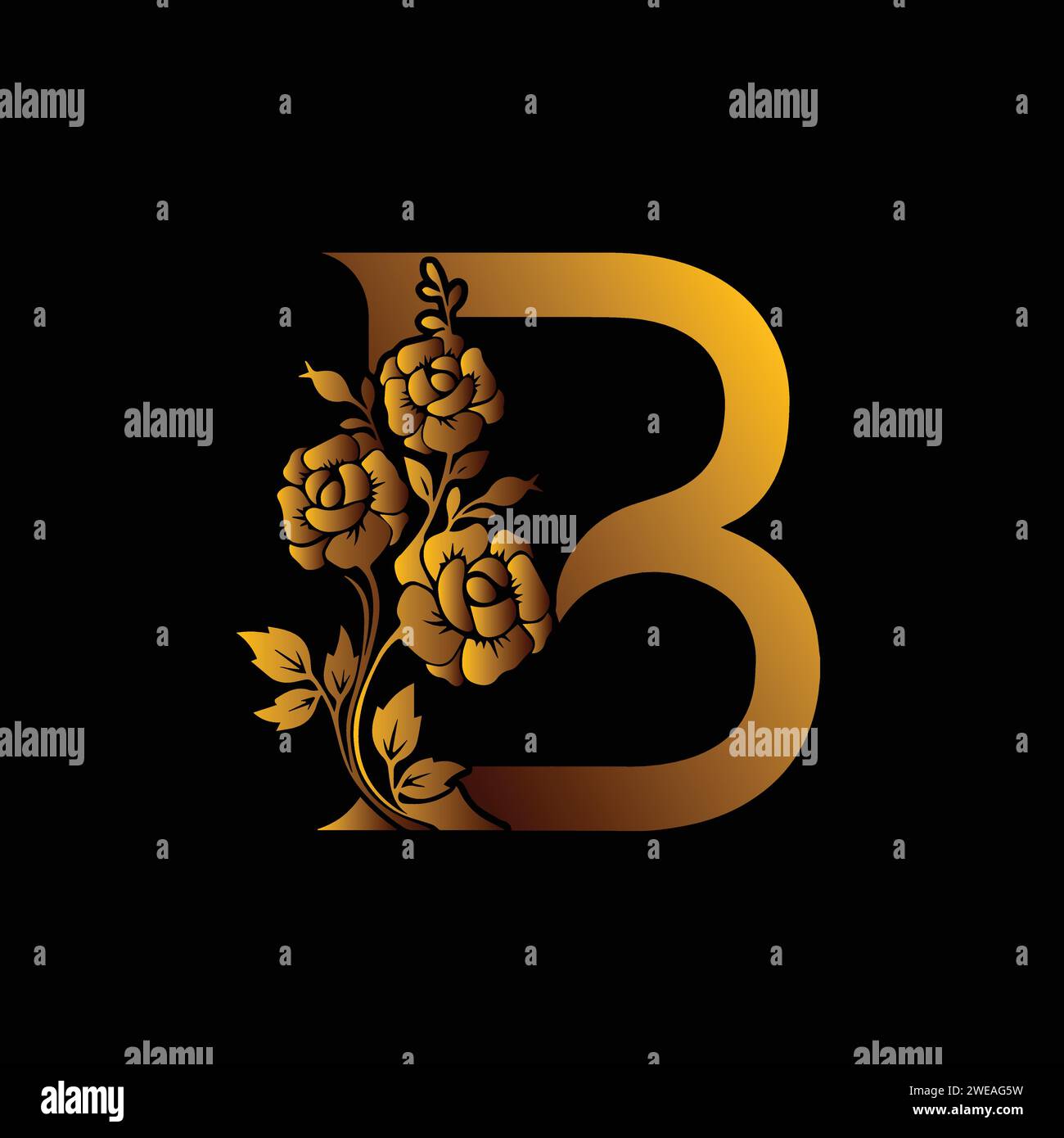 Single letter floral decoration art in golden effect vector ...