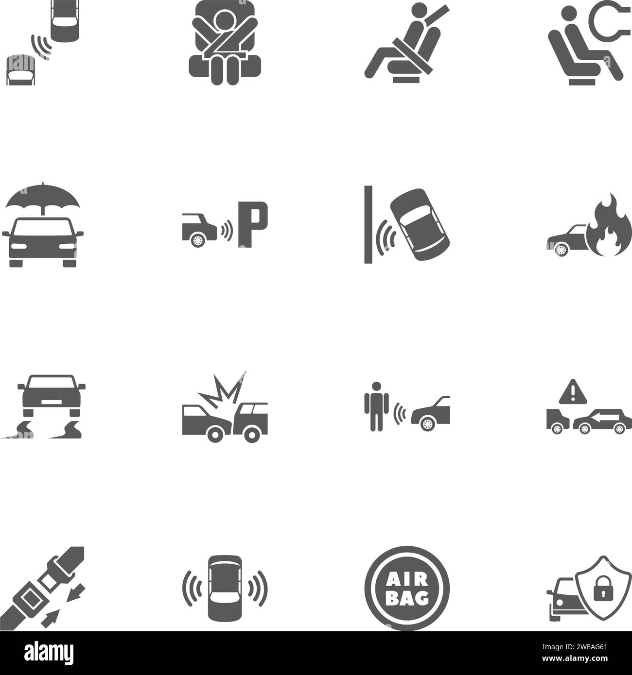 Auto Safety icons. Perfect black pictogram on white background. Flat ...